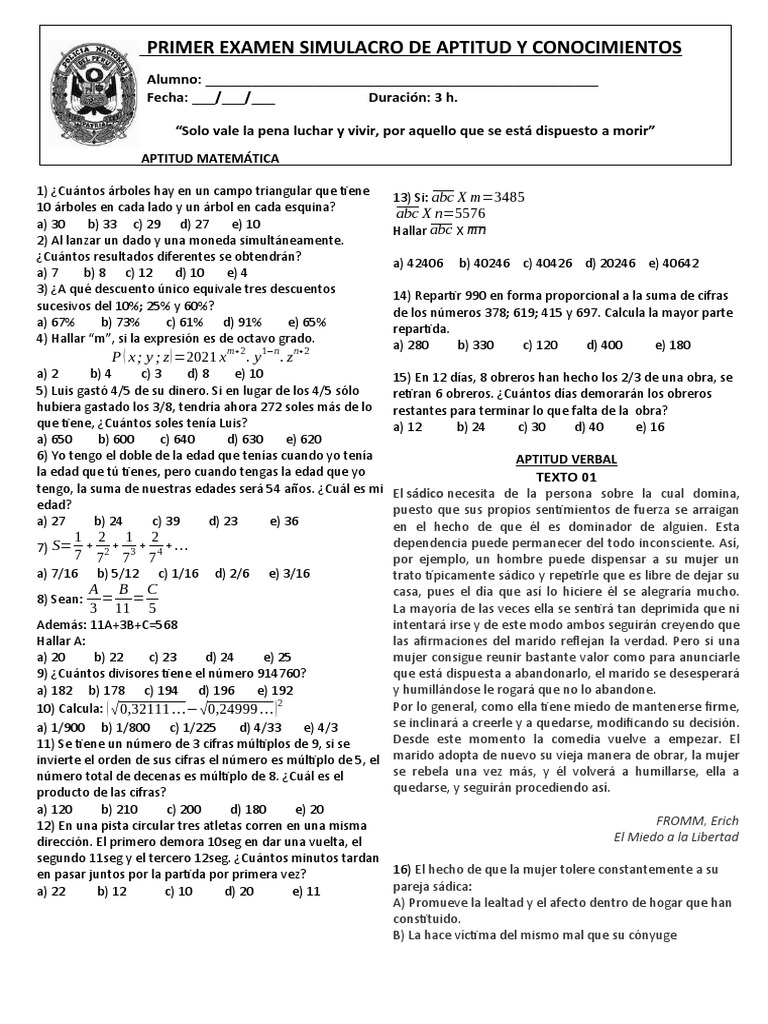 Examen Simulacro IV | PDF | Perú | Metano