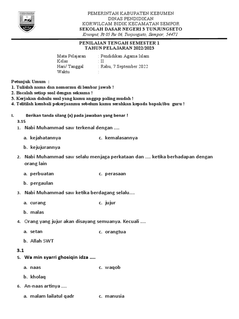 Soal PTS Pai Kelas 2 | PDF