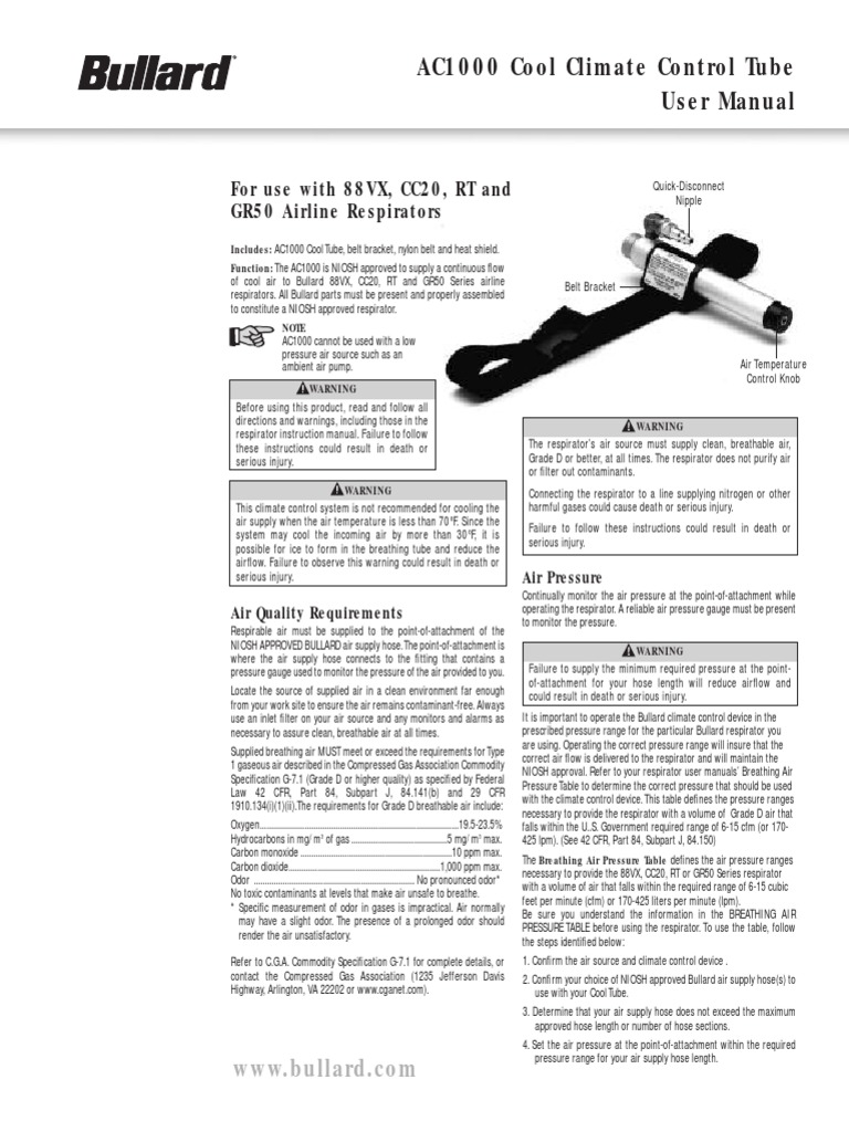 Bullard AC1000 Air Conditioner User Manual | PDF | Gases | Atmosphere