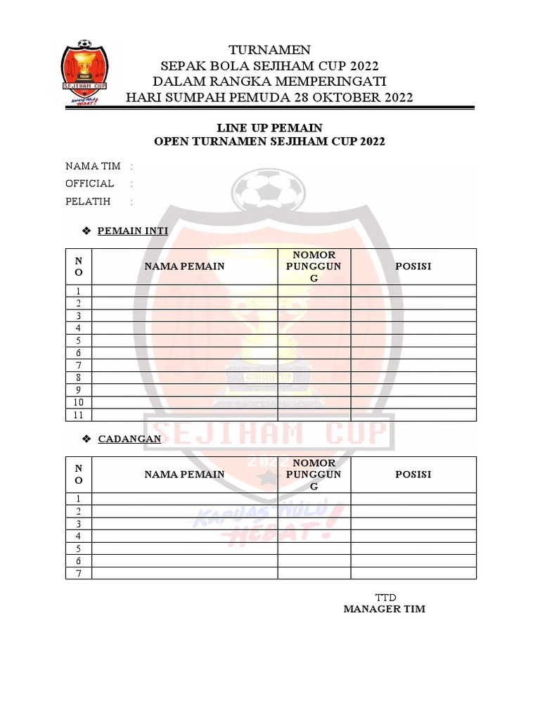 Isian Line Up Biodata Pemain | PDF