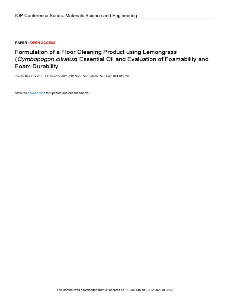 Formulation of A Floor Cleaning Product Using Lemo | PDF | Emulsion ...