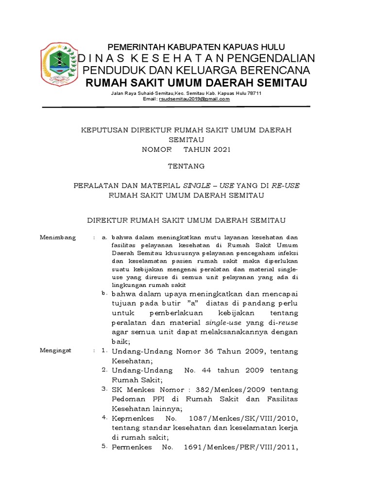 Kebijakan Peralatan Dan Material Single Use Menjadi Reuse 2021 | PDF ...