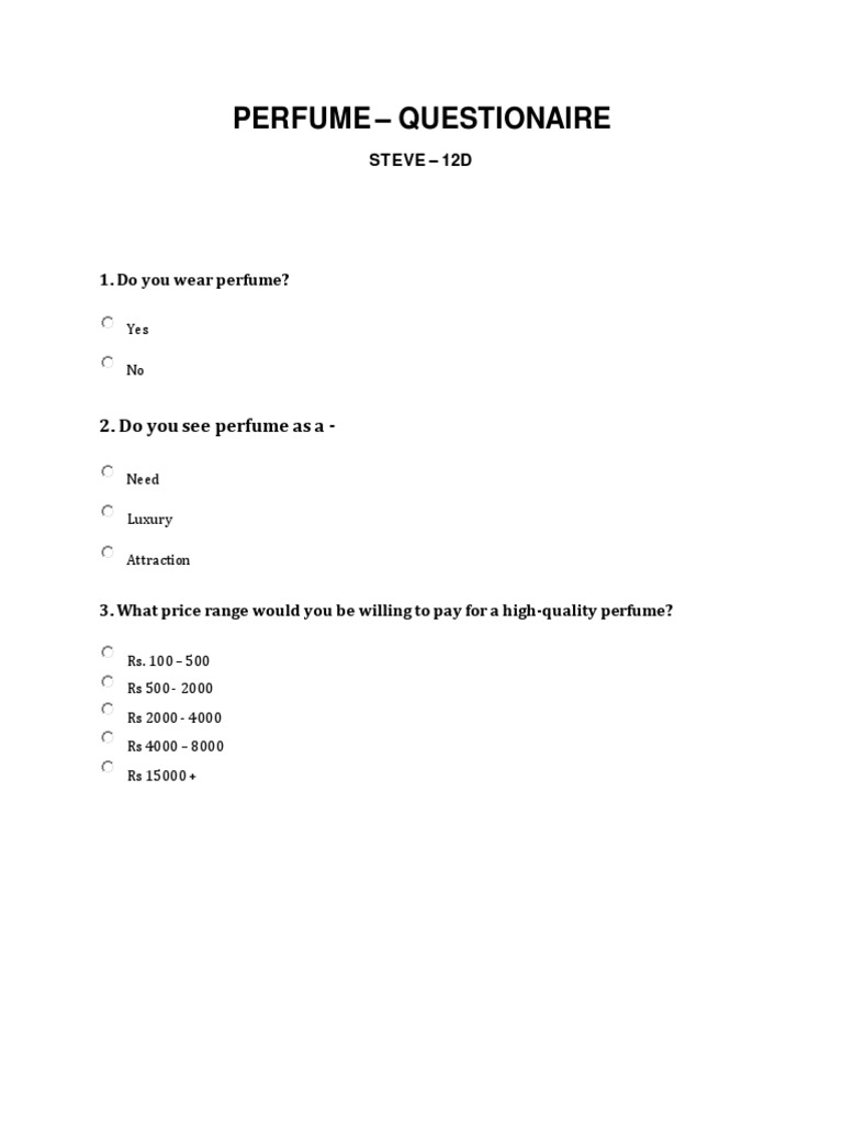 Perfume Questionaire | PDF