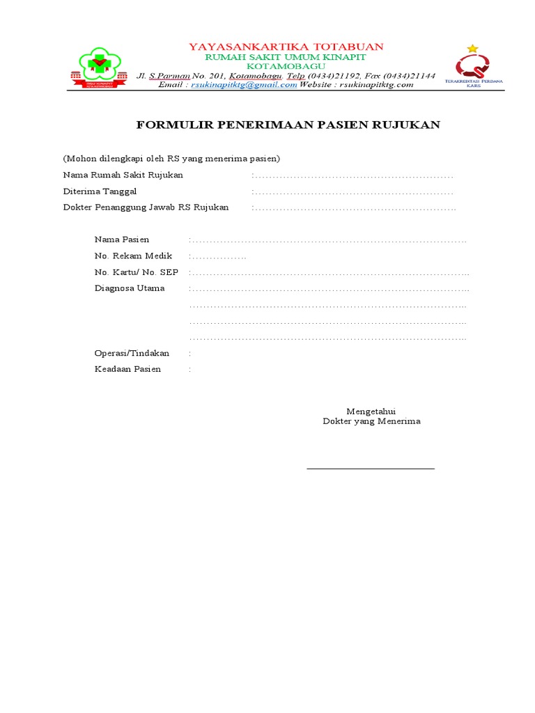 Formulir Penerimaan Pasien Rujukan | PDF