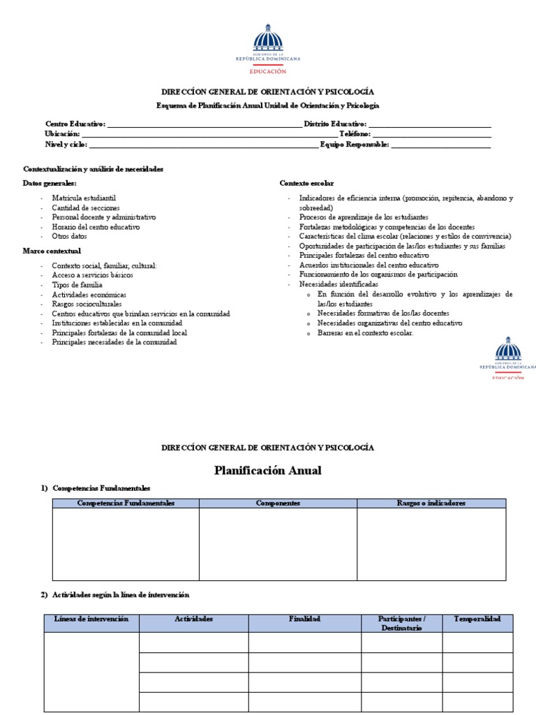 5 Plantilla de Planificación Unidad de Orientación y Psicología | PDF ...