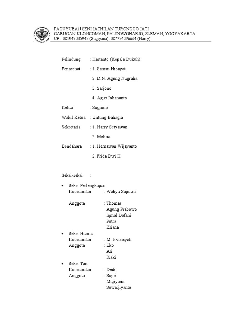 Blangko Susunan Pengurus Sanggar | PDF