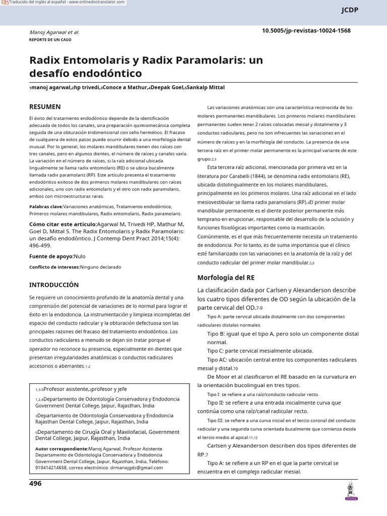 Radix Entomolaris y Paramolaris - En.es | PDF | Odontología | Ciencias ...
