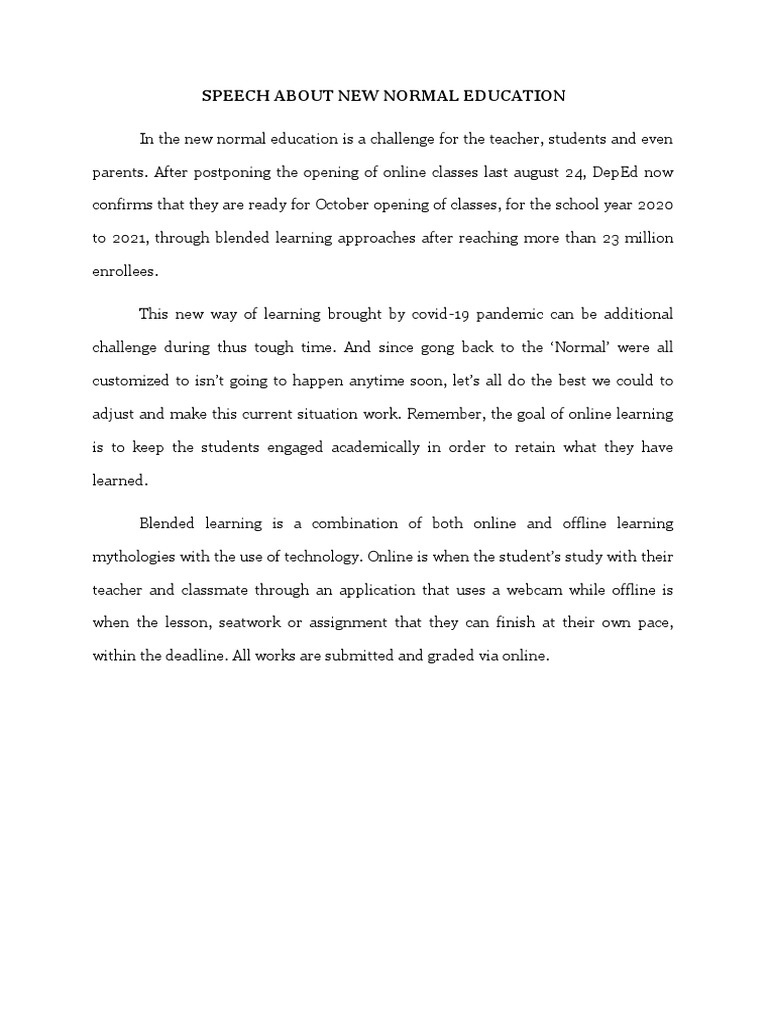 Speech About New Normal Education | PDF