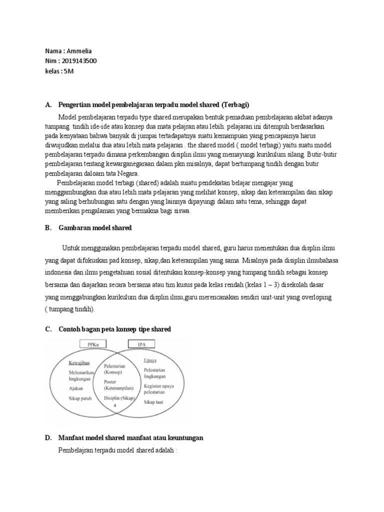 Ammelia Pembelajaran Terpadu Model Shared (Terbagi) | PDF