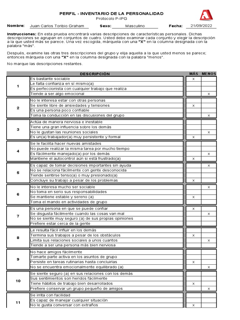 PRUEBA P-IPG Formulario | PDF