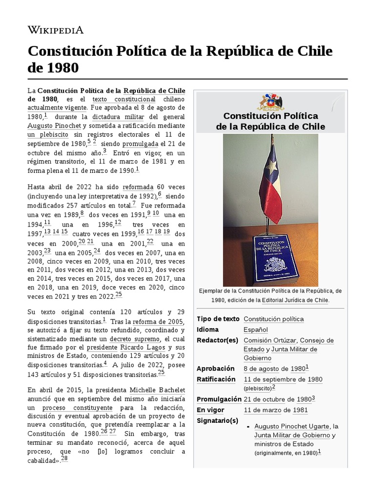 Constitución Política de La República de Chile de 1980 | PDF | Chile ...