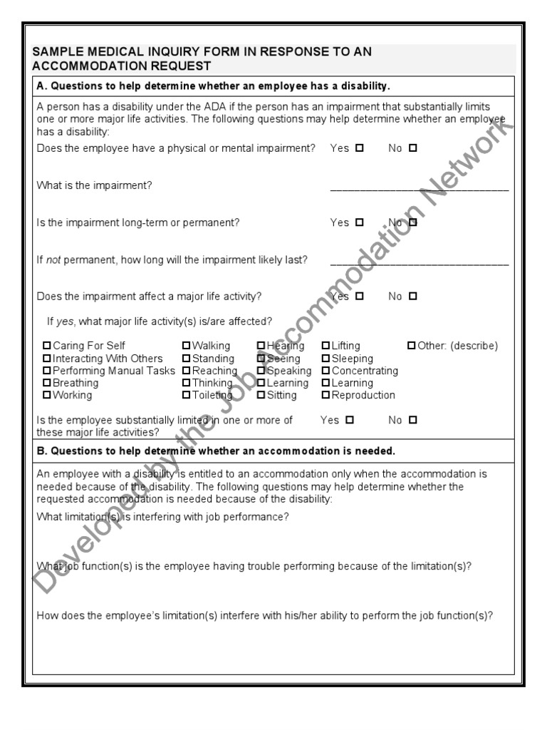 Medical Inquiry Form for Accommodations | PDF | Business | Self-Improvement