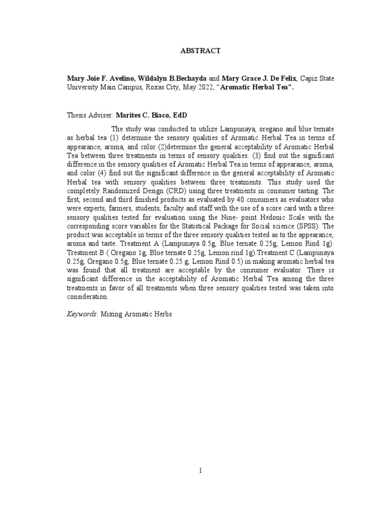 Assessing the Sensory Qualities and Consumer Acceptability of Aromatic ...