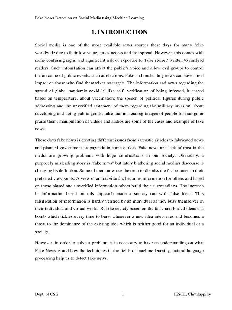 Fake News Detection On Social Media Using Machine Learning Report | PDF | Python (Programming ...