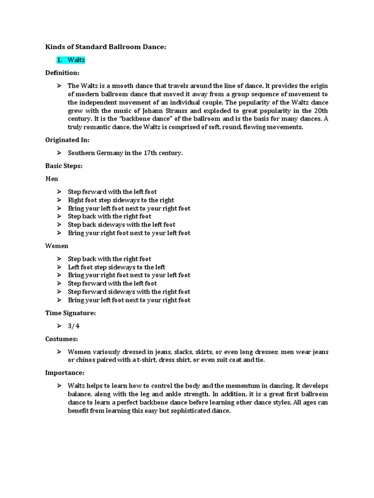 Overview of Standard Ballroom Dances | PDF | Ballroom Dance | Dances