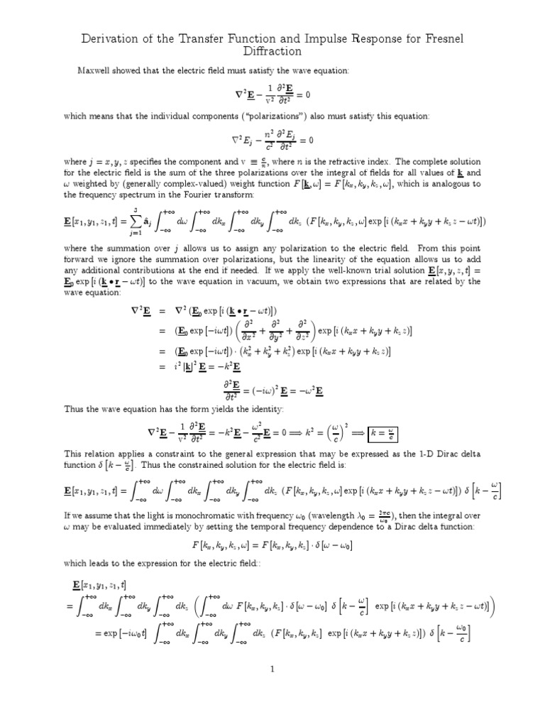 Derivation of Fresnel Diffraction | PDF | Waves | Wave Equation
