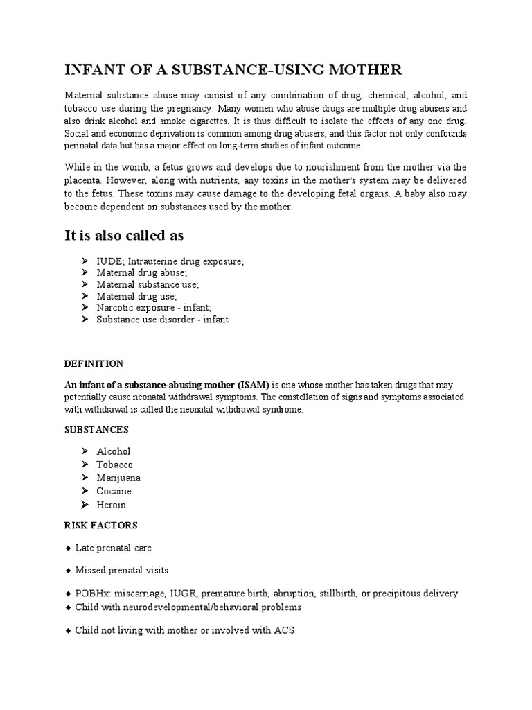 Impact of Maternal Substance Abuse on Infants | PDF | Prenatal ...