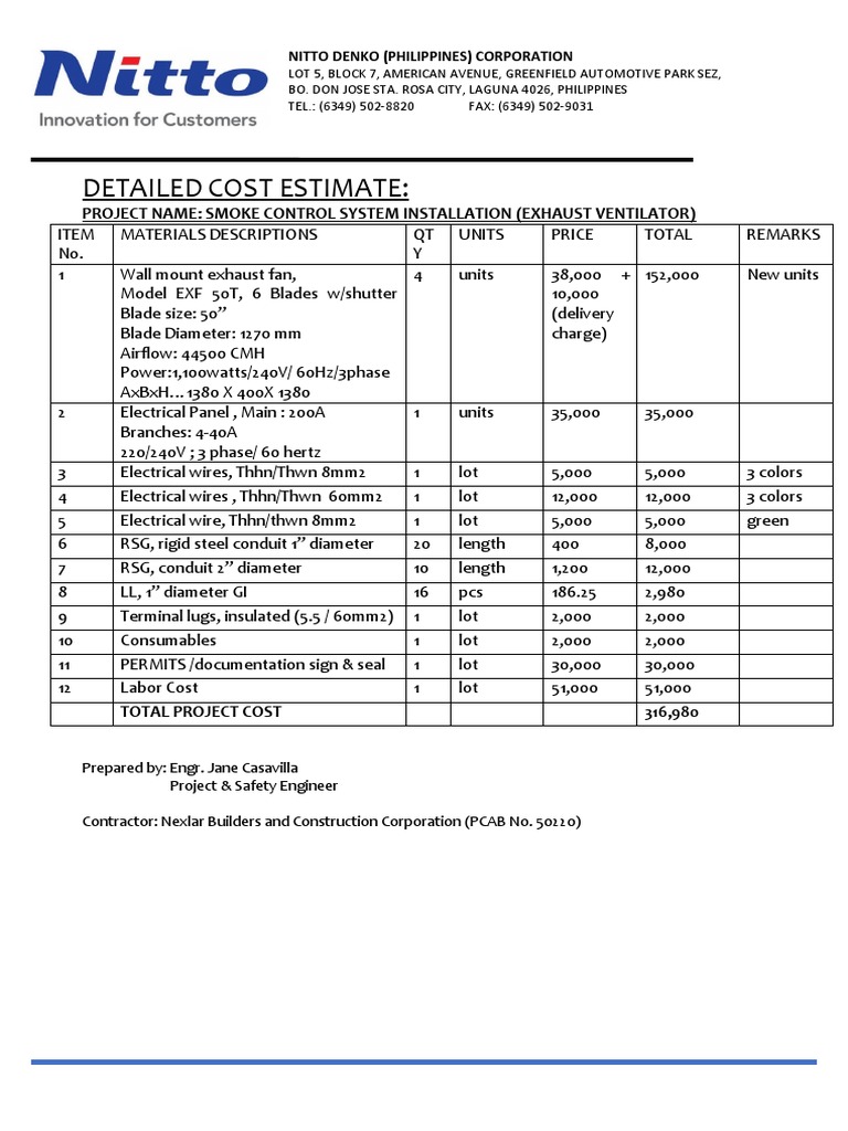 Smoke Control System Cost Estimate | PDF