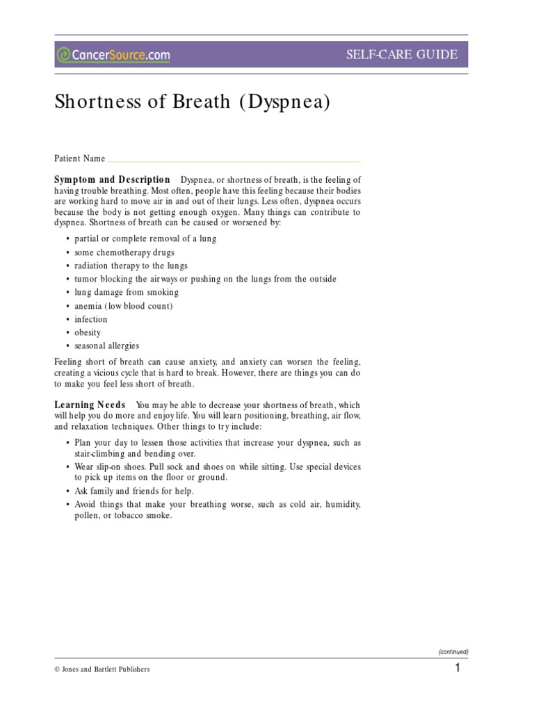 Self-Care Guide for Shortness of Breath | PDF | Breathing | Relaxation ...