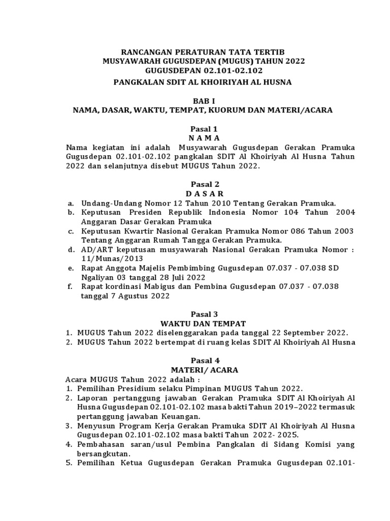 Rancangan Peraturan Tata Tertib Musyawarah Gugusdepan | PDF