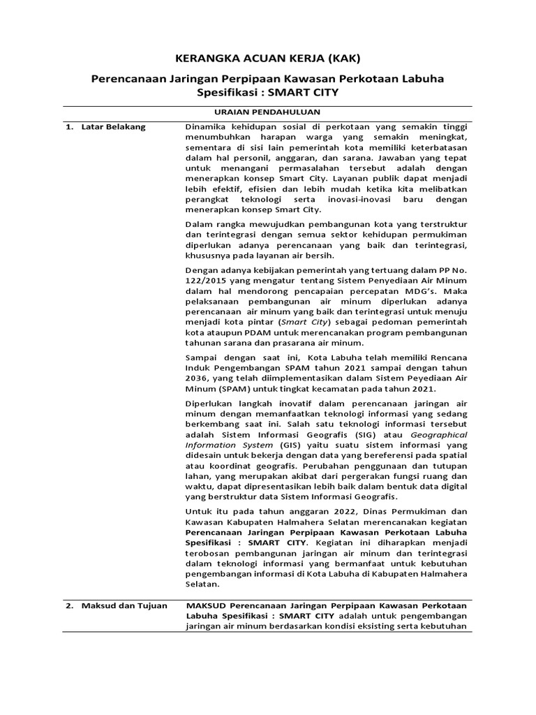Kerangka Acuan Kerja Kak JP Labuha Smart City | PDF | Pengelolaan ...