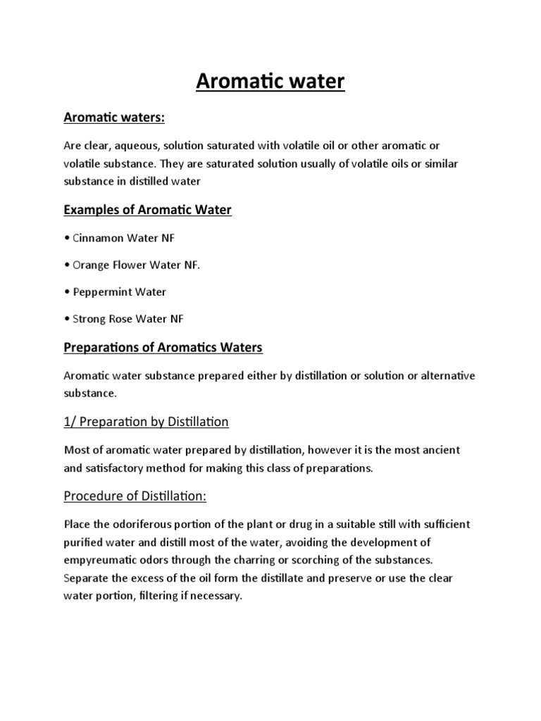 Aromatic Water | PDF | Solubility | Water