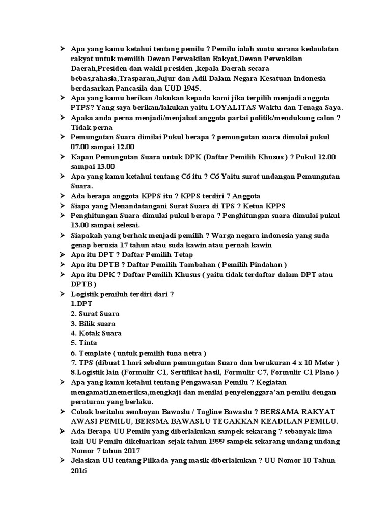 Materi Wawancara PTPS Pilkada 2020 | PDF