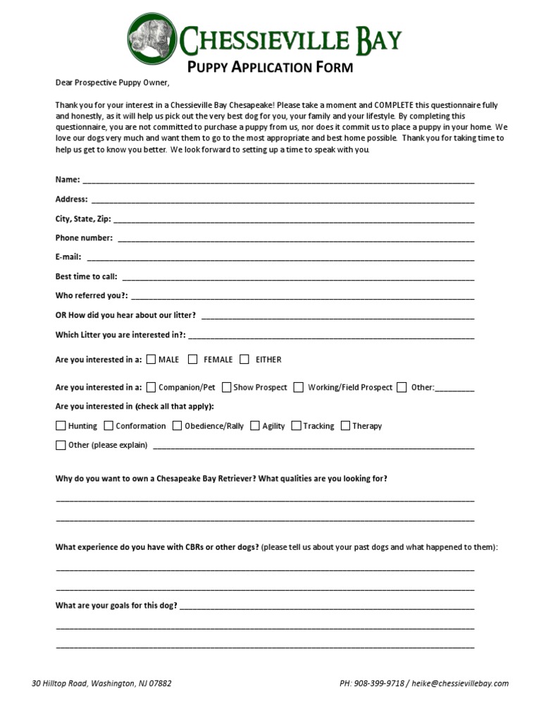 Puppy Application Form | PDF | Dogs | Domesticated Animals