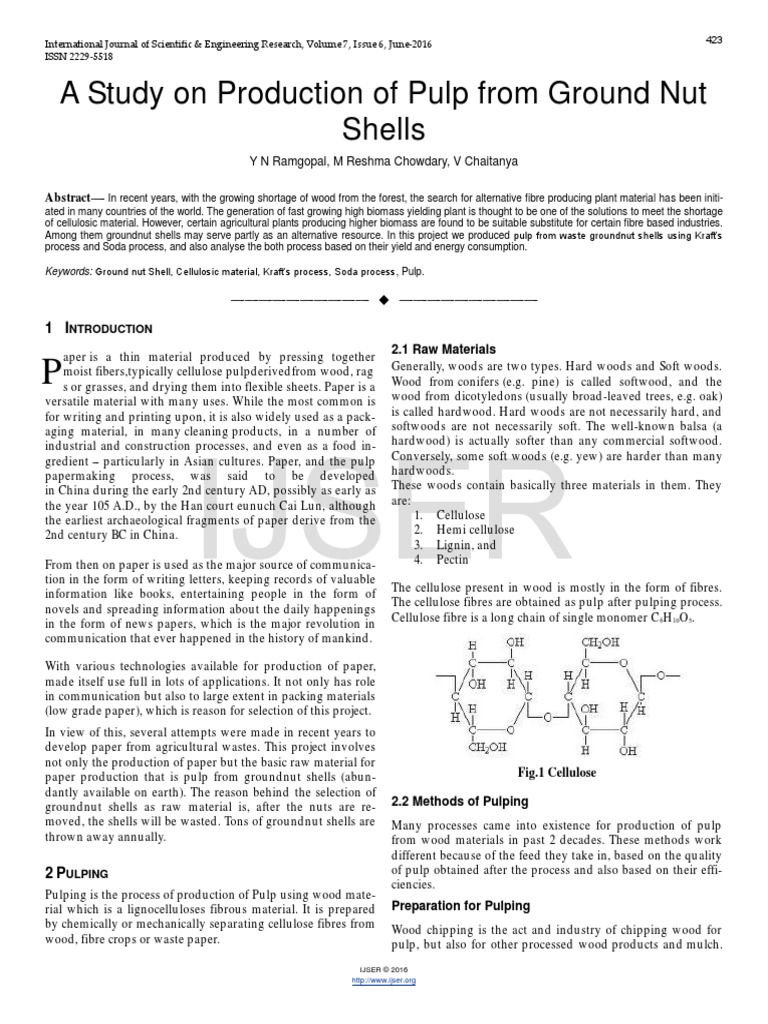 A Study On Production of Pulp From Ground Nut Shells | PDF | Pulp ...