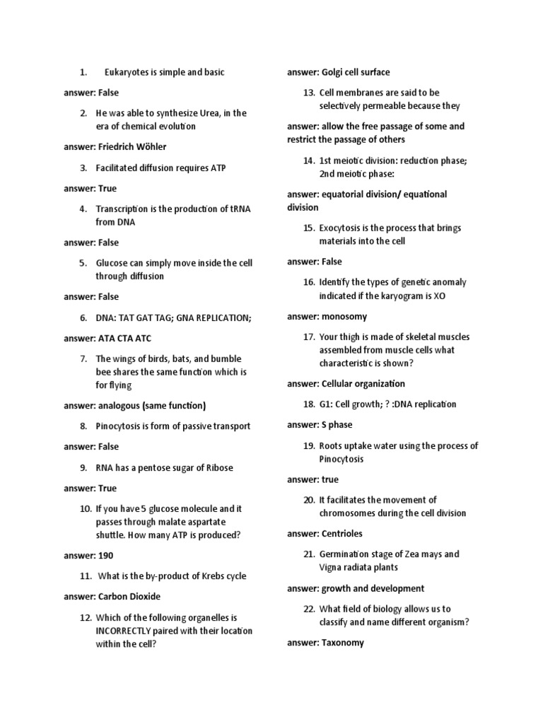 Els Quiz 1 Answer Key | PDF | Cell (Biology) | Dna