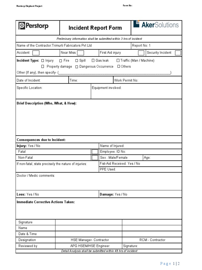 Incident Report | PDF | Personal Protective Equipment | Risk