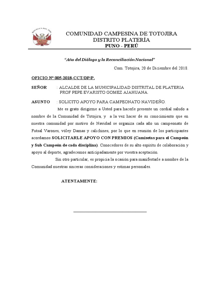 OFICIO COM. PRESIDENTE Deporte | PDF