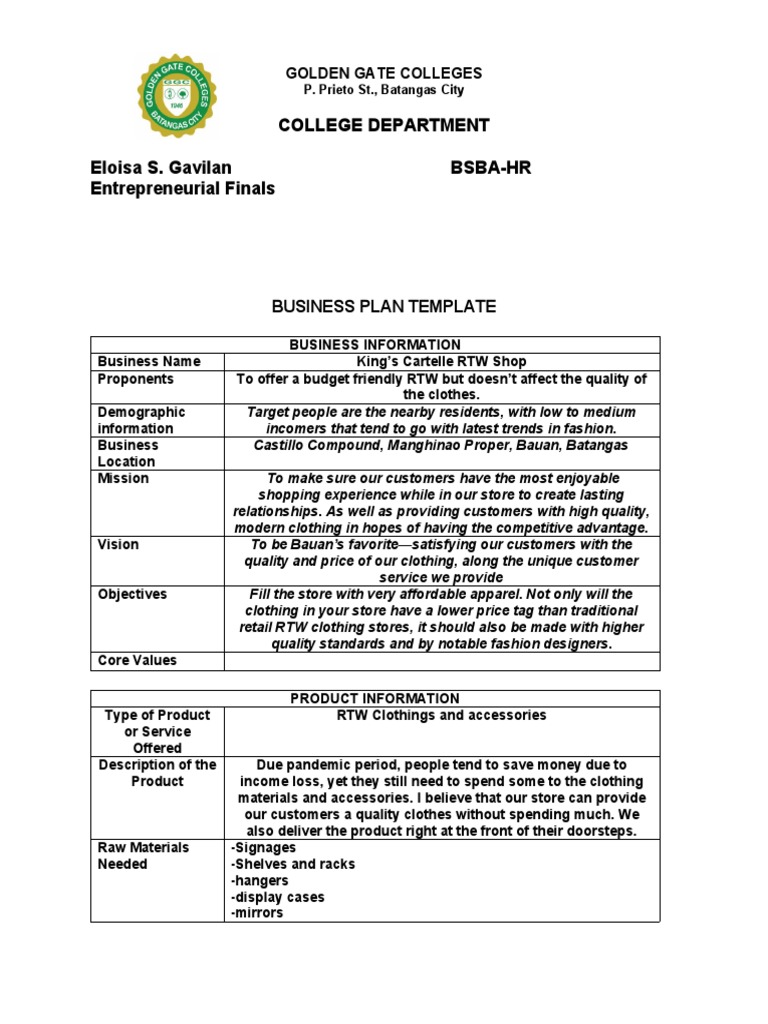 Eloisa S. Gavilan Entrep Finals (Business Proposal) | PDF | Sales ...