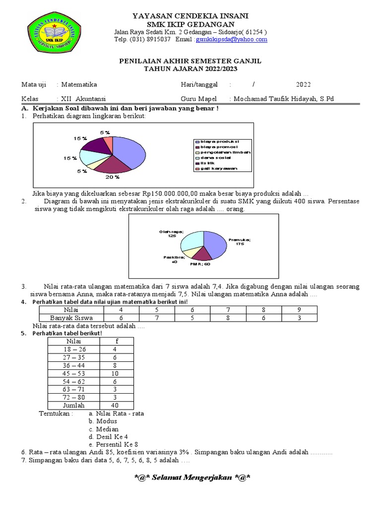 SOAL PTS GANJIL. KELAS XII - Matematika.2022 | PDF