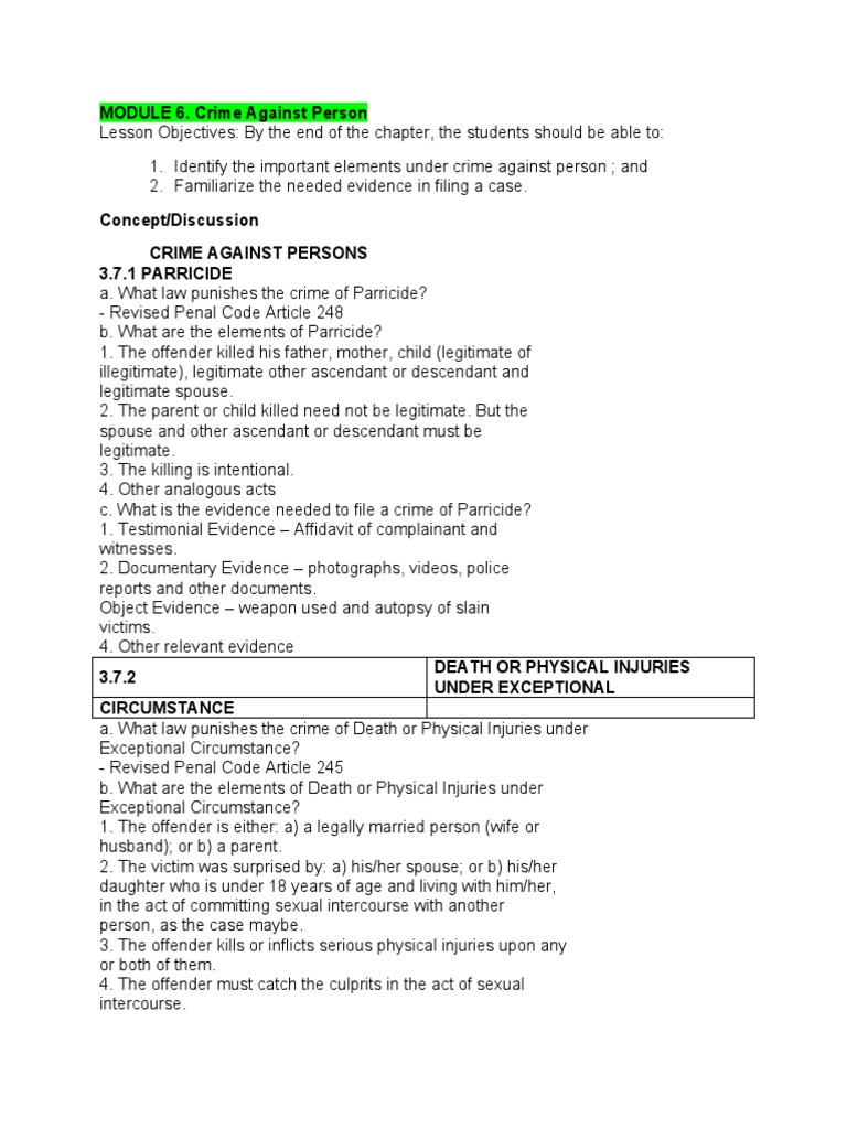MODULE 7 Specialized Crime Investigation 2 | PDF | Crime Scene | Rape