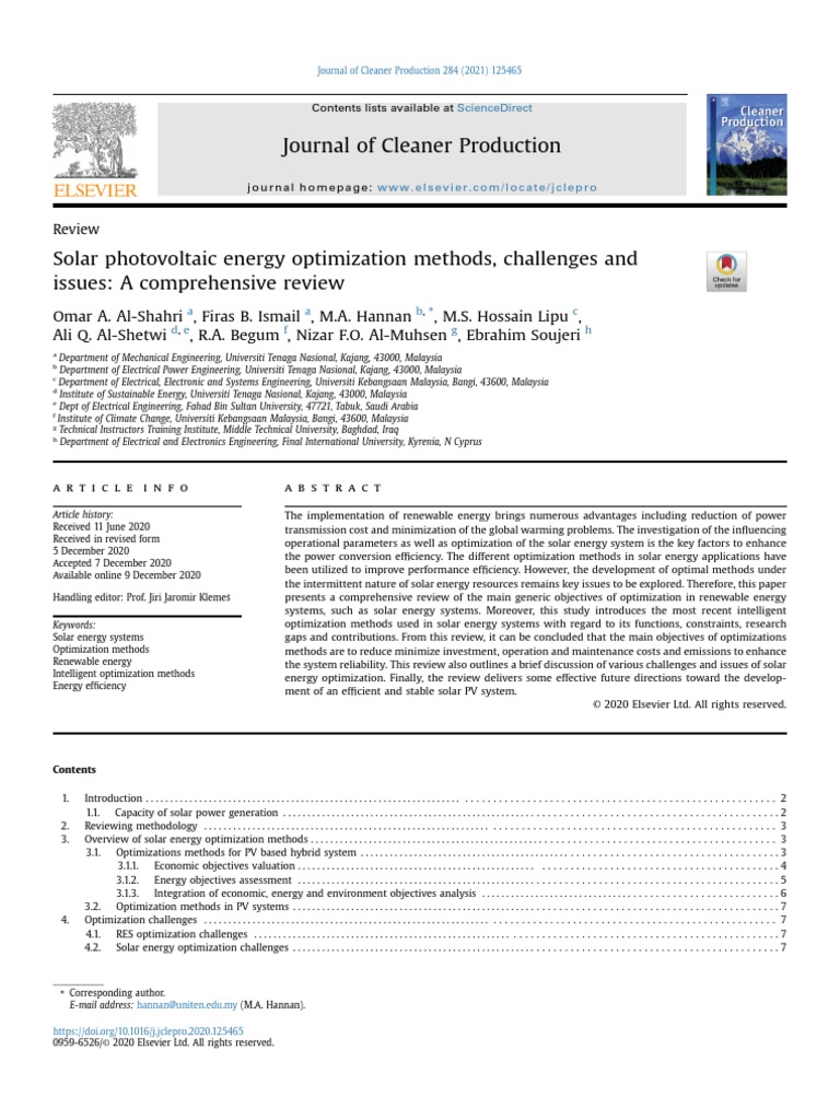 Solar Photovoltaic Energy Optimization Methods, Challenges and | PDF ...