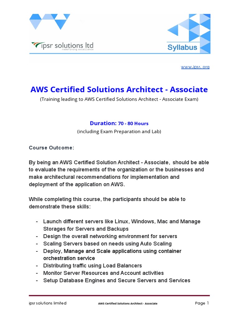 AWS Certified Solutions Architect Associate Training Ipsr | PDF | Cloud ...