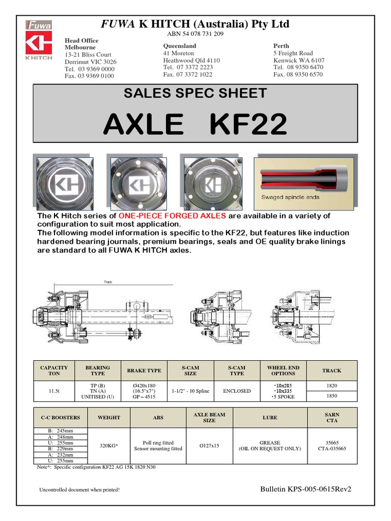 KF22 Axle Specifications and Service Info | PDF | Axle | Car