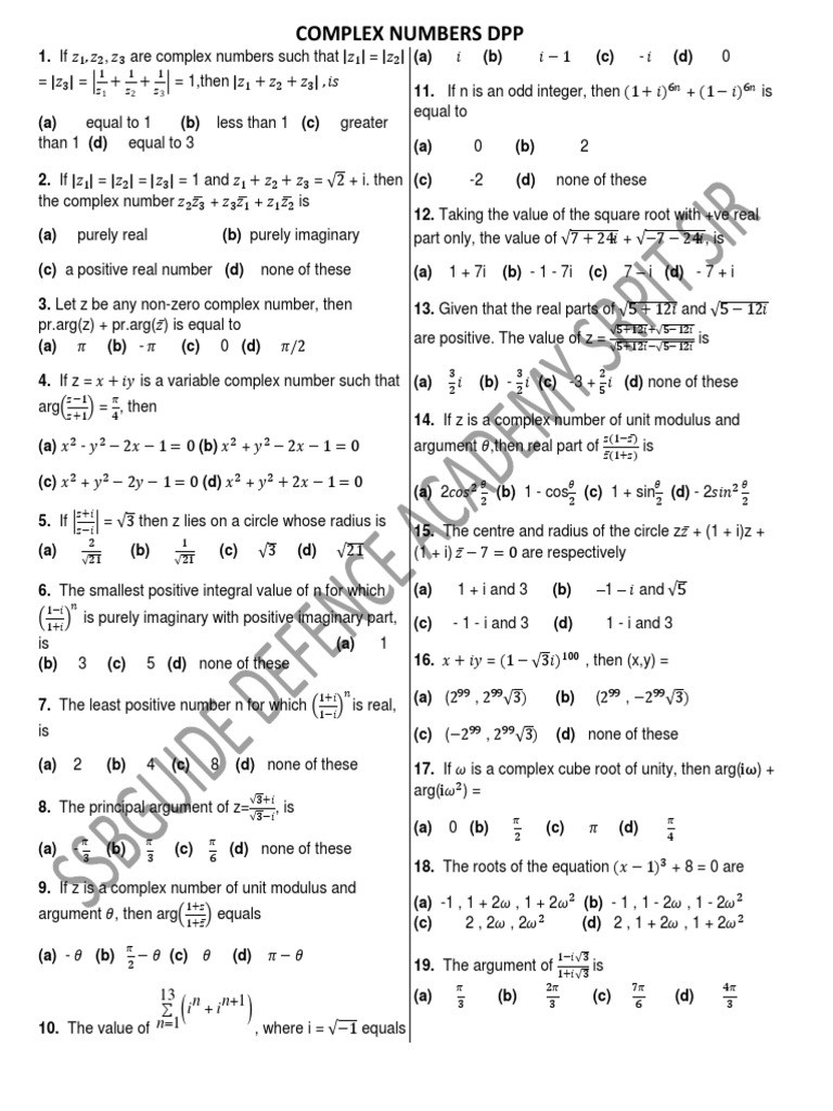 Complex Numbers DPP 1664346094130 | PDF | Complex Number | Numbers