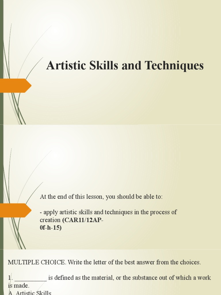 Artistic Skills and Techniques Overview | PDF | Paintings | Printmaking