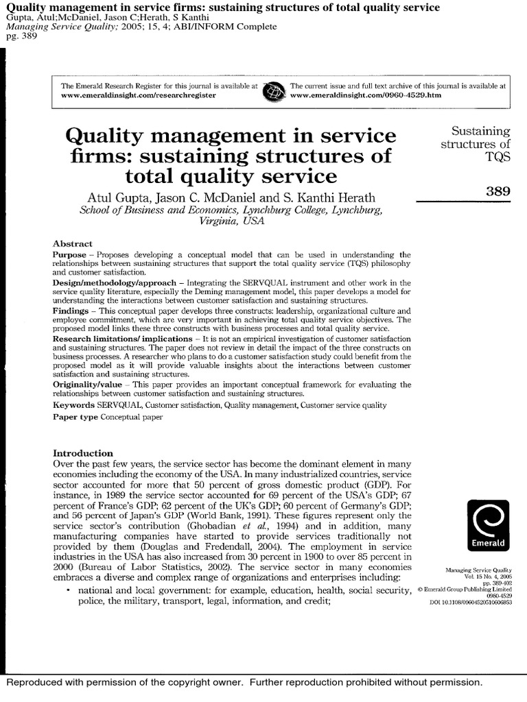 QM in Service Firms | PDF