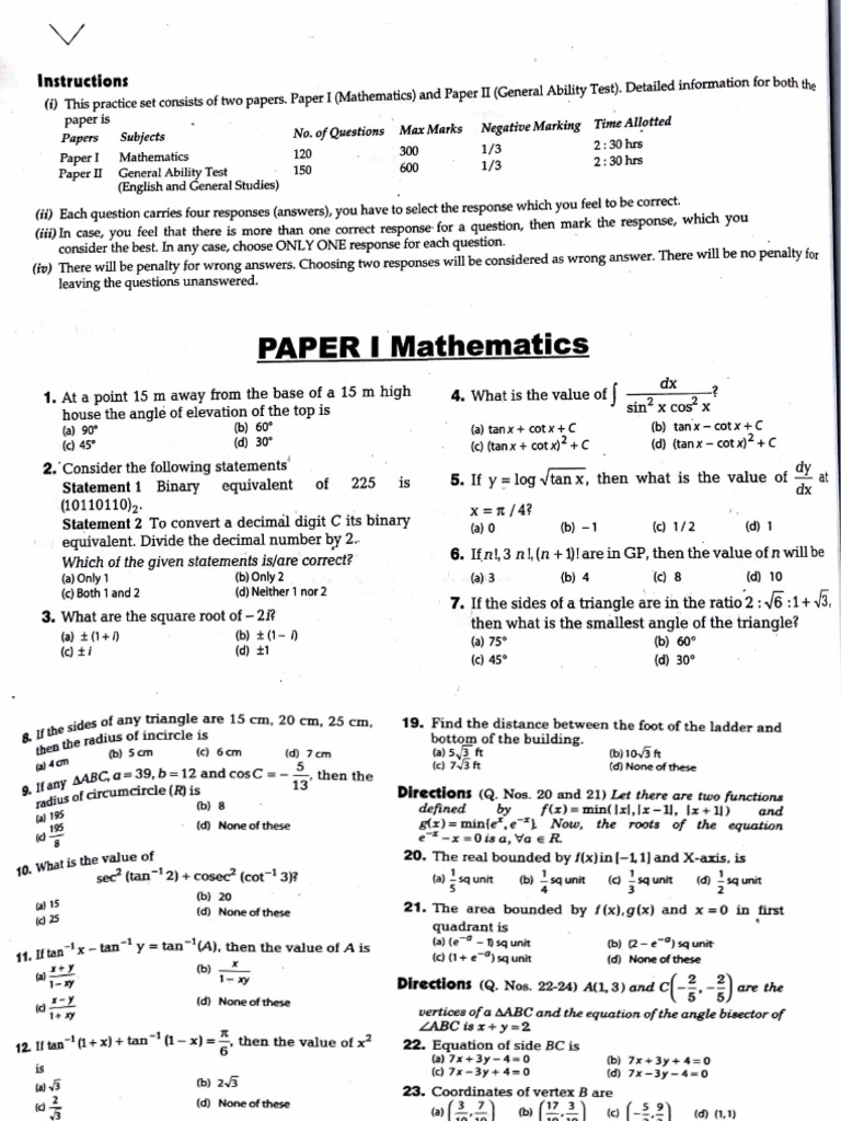 PAPER I MATHEMATICS PRACTICE SET | PDF | Triangle | Angle