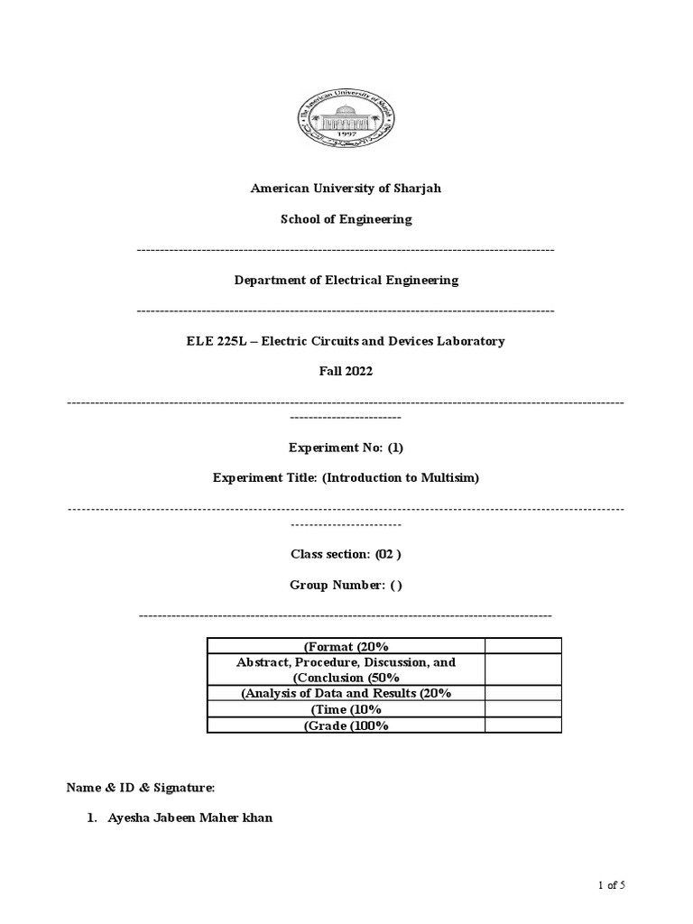 ELE 225 Lab 1 | Download Free PDF | Electrical Network | Resistor