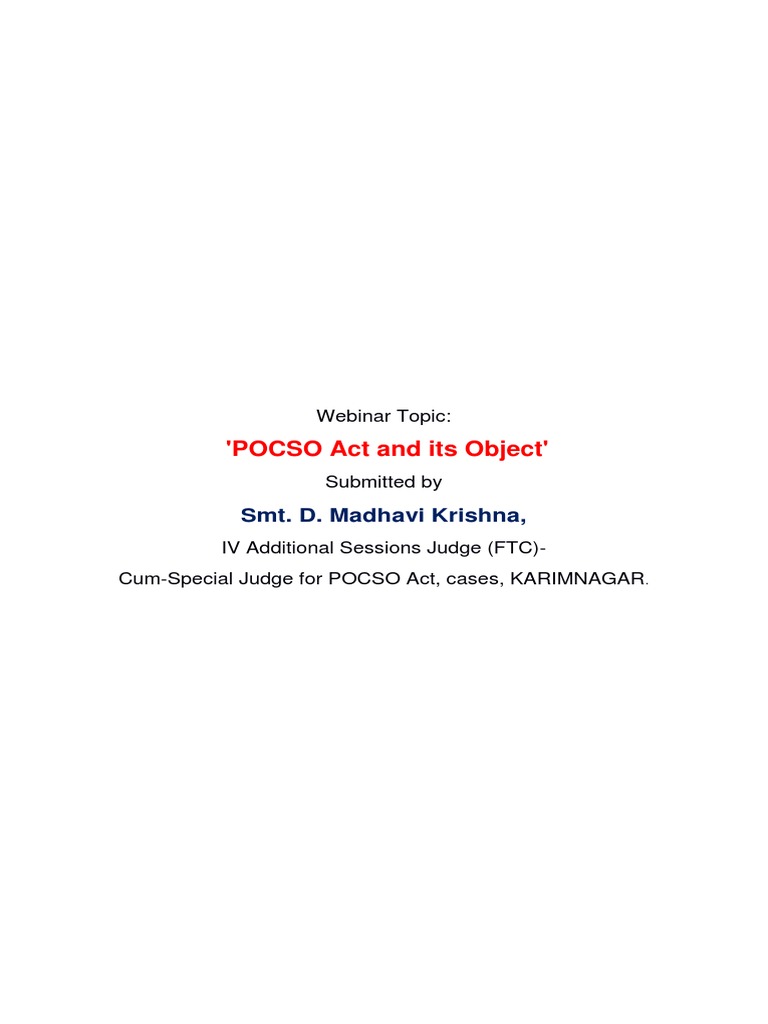 POCSO Act: Objectives and Features | PDF | Sexual Assault | Assault