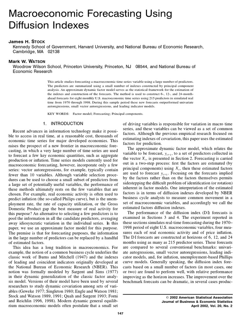 Macroeconomic Forecasting Using Diffusion Indexes Pdf Time Series