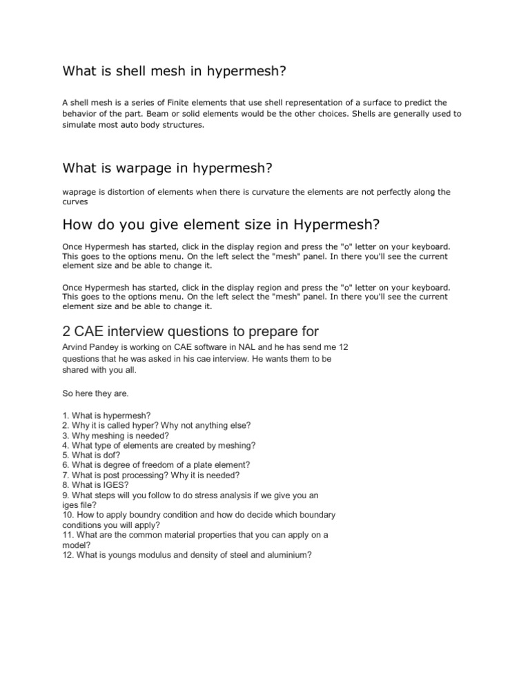 What Is Shell Mesh in Hypermesh | PDF | Building Engineering ...