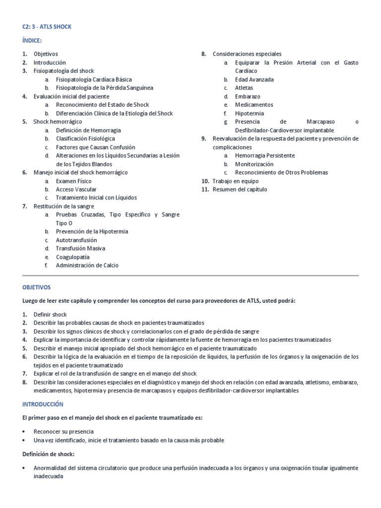 ATLS Capítulo 3 Shock - ATLS 10 Edición | PDF | Presión sanguínea | Sangre