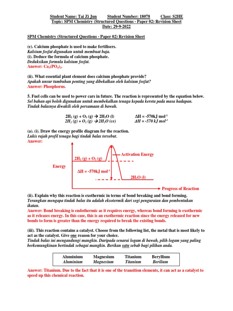 SPM Chemistry (Structured Questions - Paper 02) Revision Sheet (29-09 ...