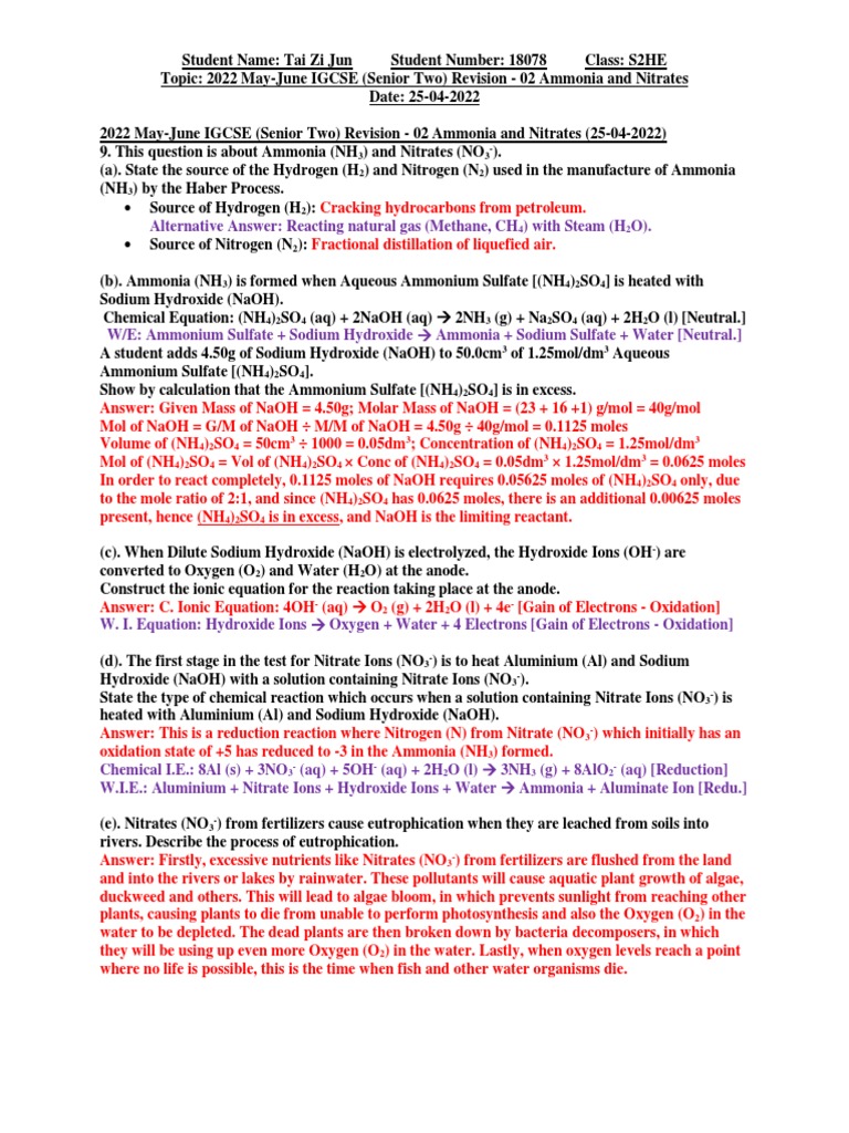 2022 May-June IGCSE (Senior Two) Revision - 02 Ammonia and Nitrates (25 ...
