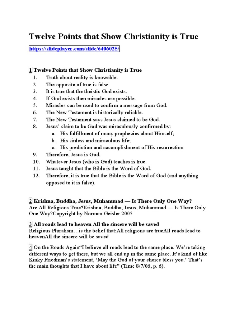 Twelve Points That Show Christianity Is True | PDF | Jesus | Truth
